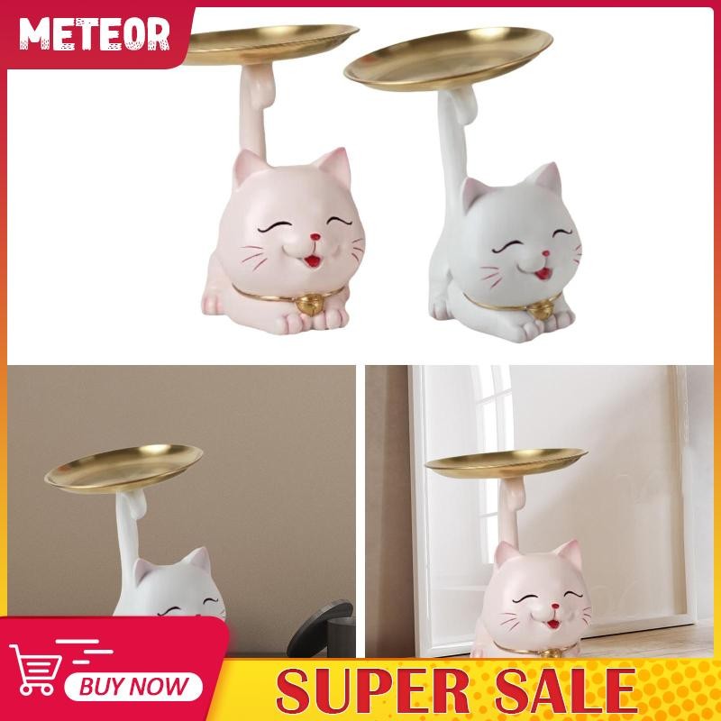 [meteorMY] Cartoon Cat Statue with Tray Animal Sculpture Versatile ...