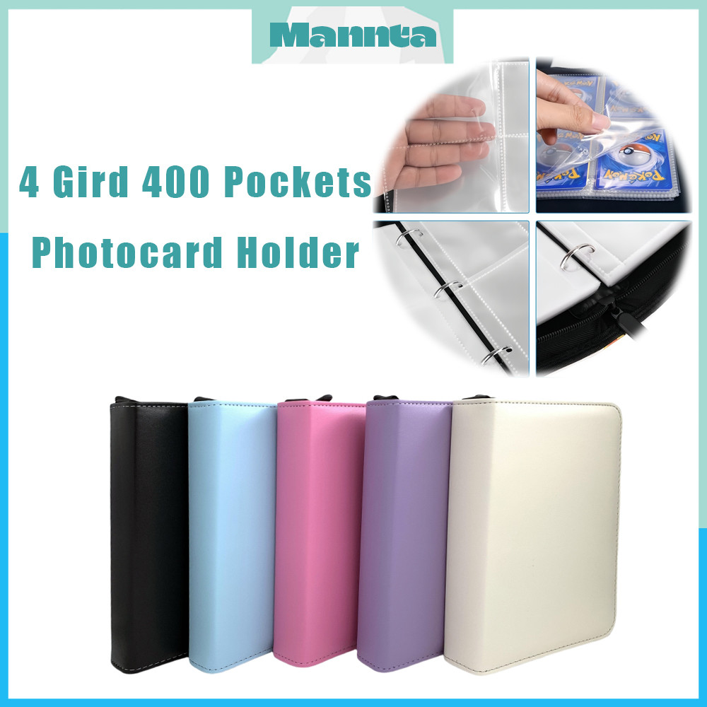 PU Leather 4 Grid Card Binder with Zipper 400 Pockets Card Binder For ...