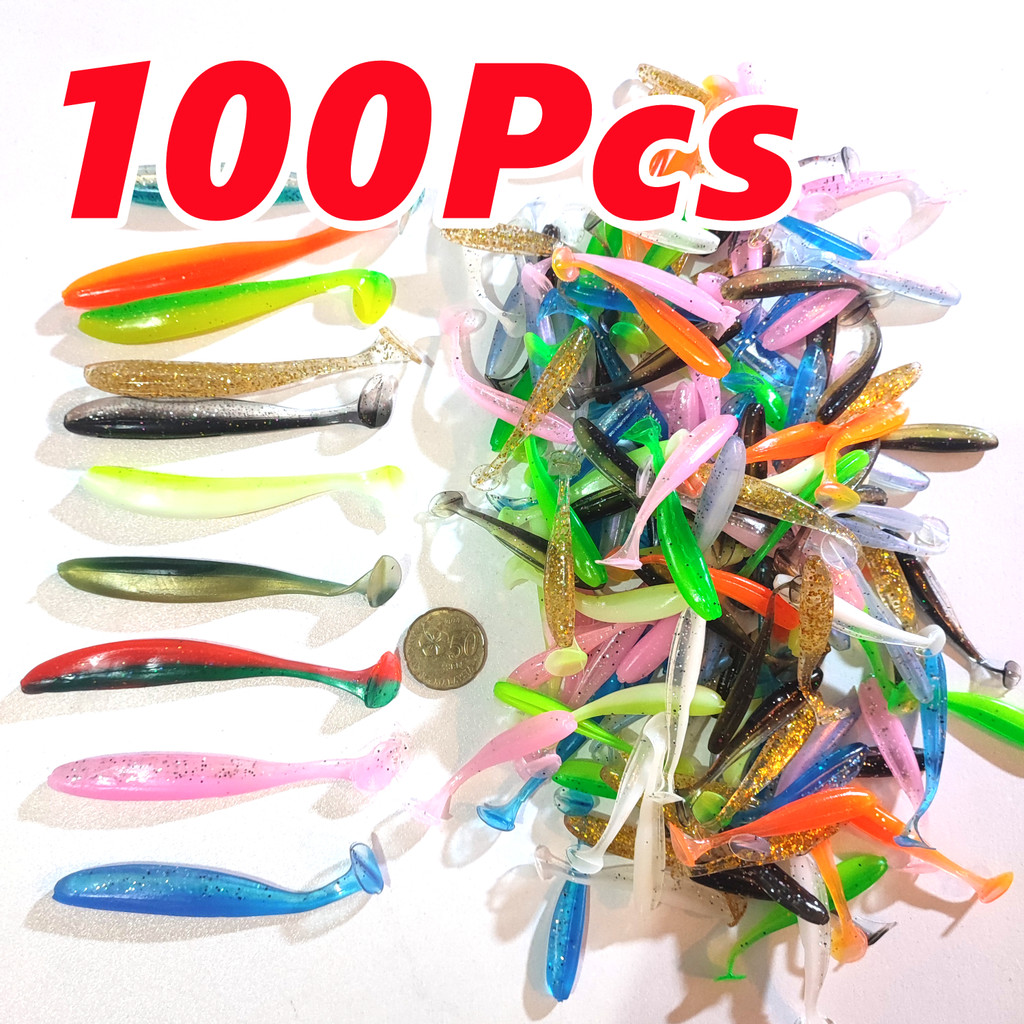 100Pcs Soft Fishing Lures Set 9cm/5.5cm Soft Bait Paddle Tail Swimbait ...