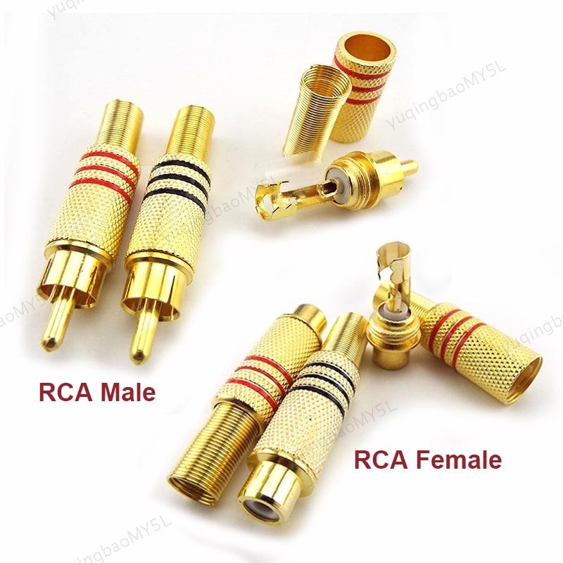 RCA Connector Plug Male female adapter Screws solder In-Line Jack Adapter Gold Plated Solder ...