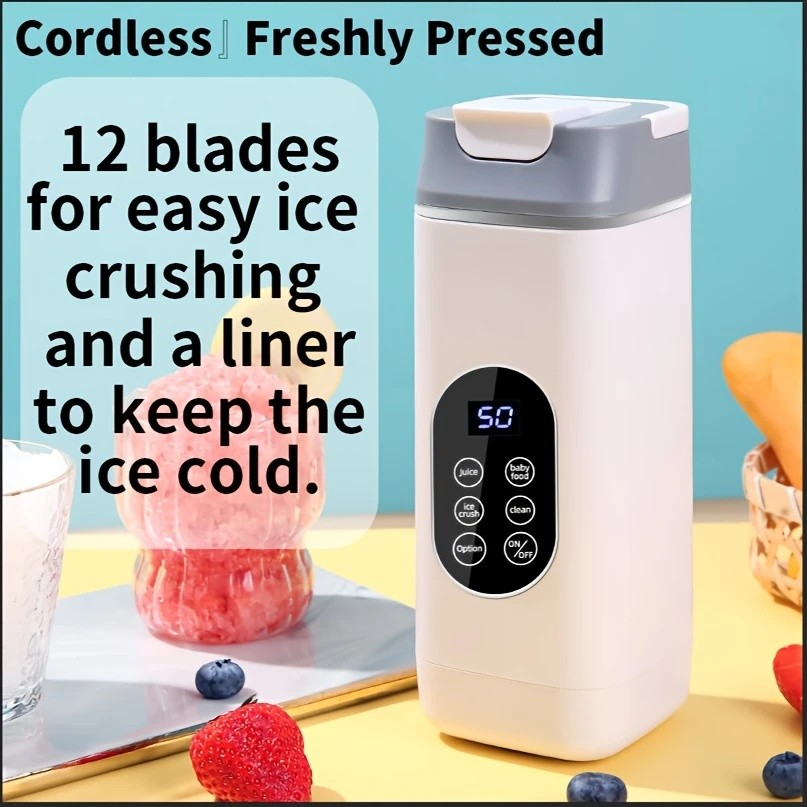 Upgraded 12 Blade Mini Juice Portable Juicer Blender Ice (450ml) Juice ...