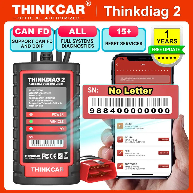 THINKCAR Thinkdiag 2 OBD2 Scanner Support CAN FD Protocols Fit For GM ...