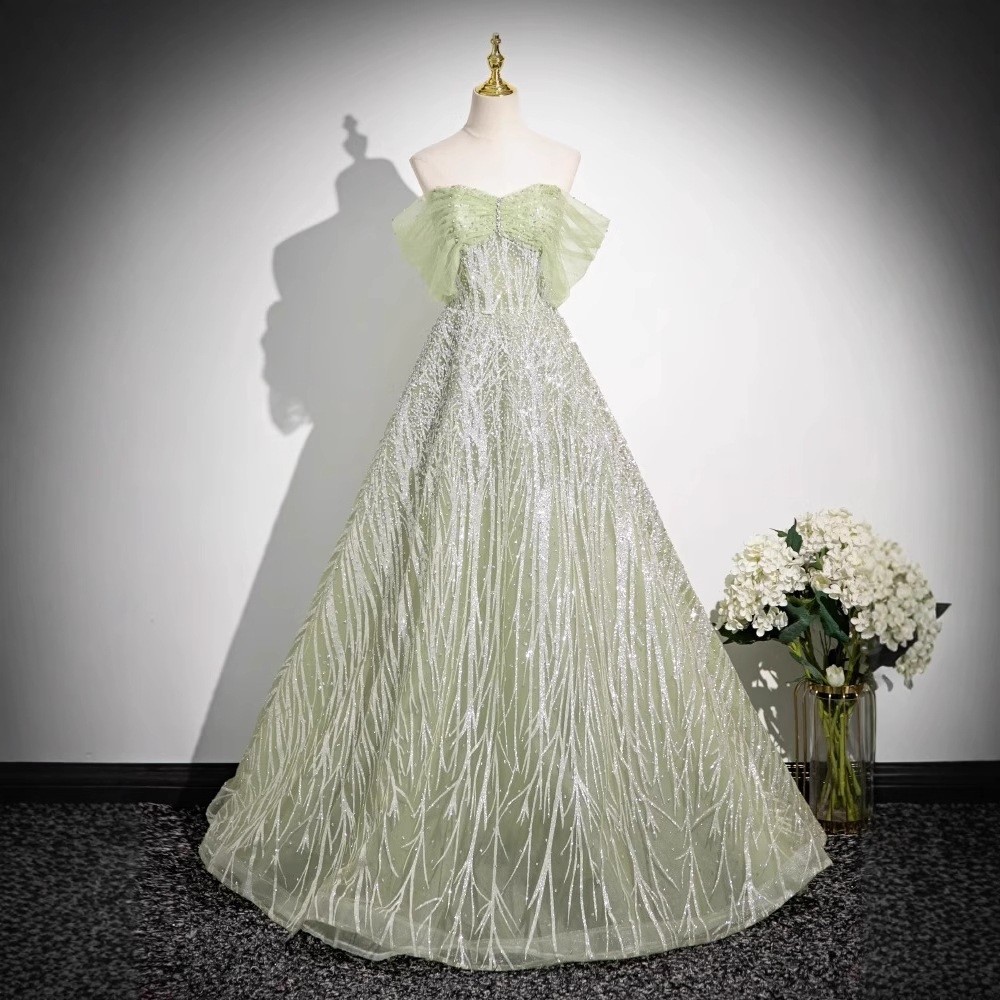 Green Off-shoulder Evening Dress Adult Ceremony Vocal Art Exam ...