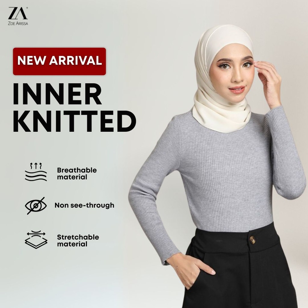 ZOE ARISSA INNER BLOUSE MUSLIMAH KNITTED BAJU INNER LENGAN PANJANG ...