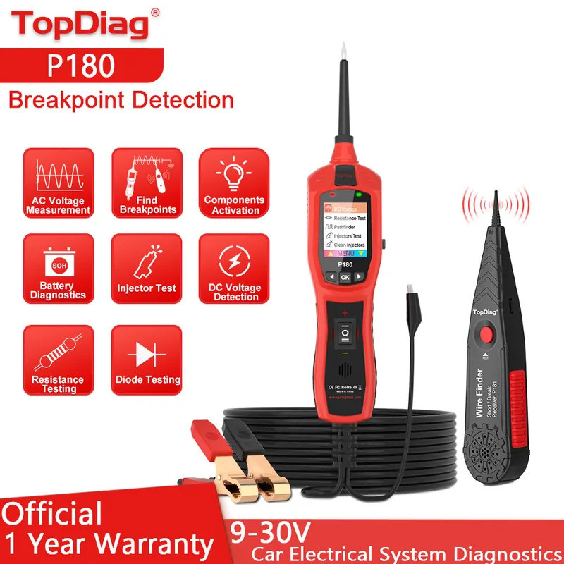 Topdiag P180 Car Battery Tester 6-30V Circuit Probe Kit with Breakpoint ...