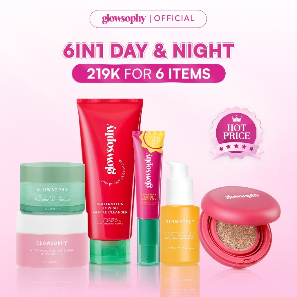 Glowsophy Bundle 6in1 Day & Night Series Cushion + Sunscreen + Gentle ...