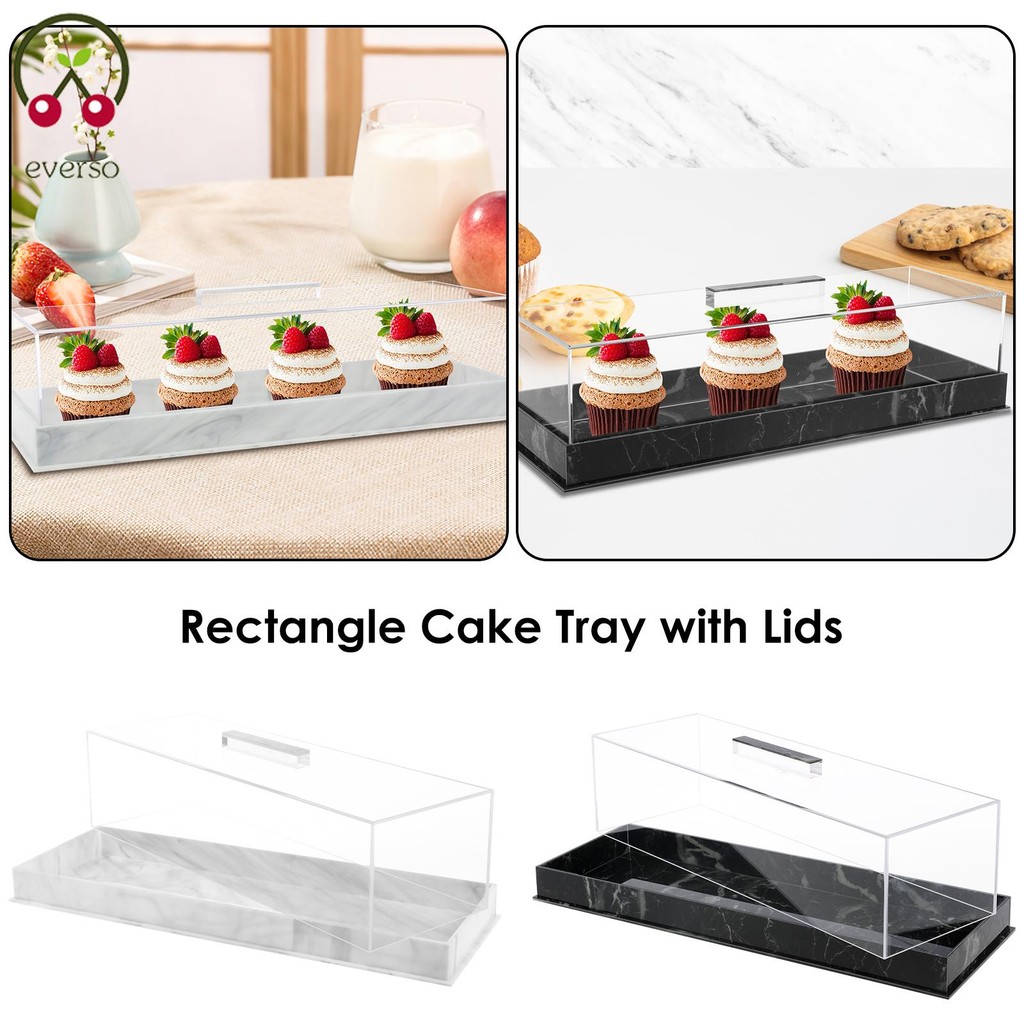Rectangular Cake Tray with Lid Acrylic Rectangle Cake Stand Clear ...