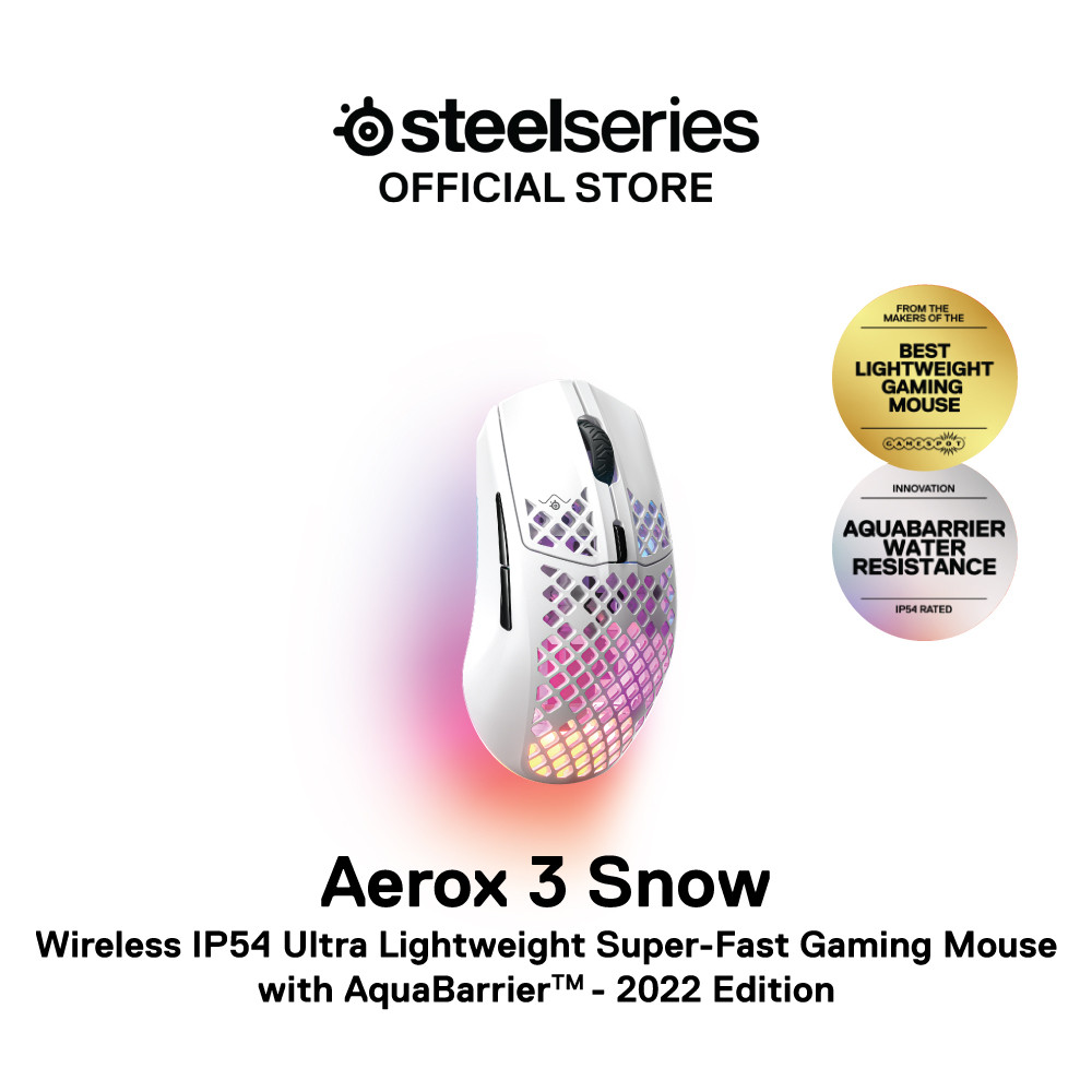 SteelSeries Aerox 3 Wireless + Bluetooth IP54 Ultra Lightweight Super-Fast Gaming Mouse with ...