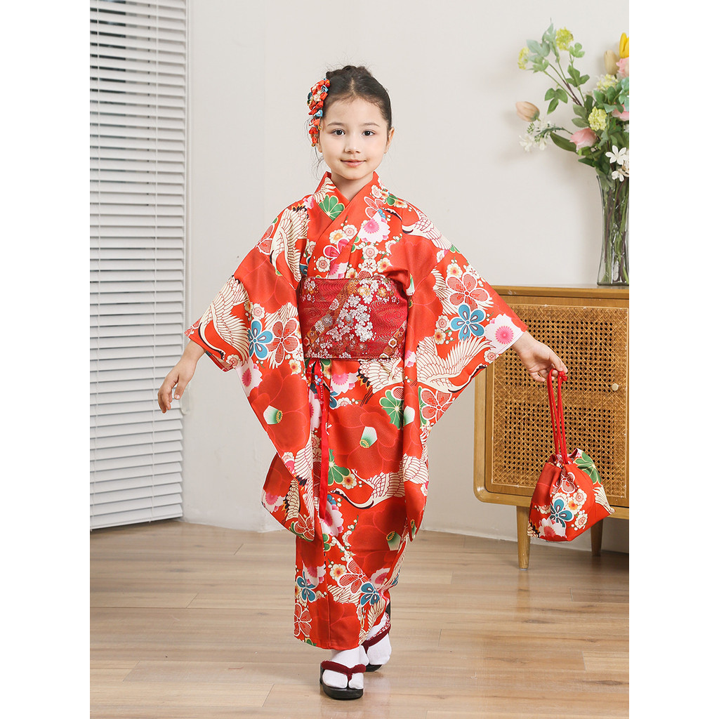 [God Girl] Children Kimono Girl 5-12 Kids Red Japanese Kimono Formal ...