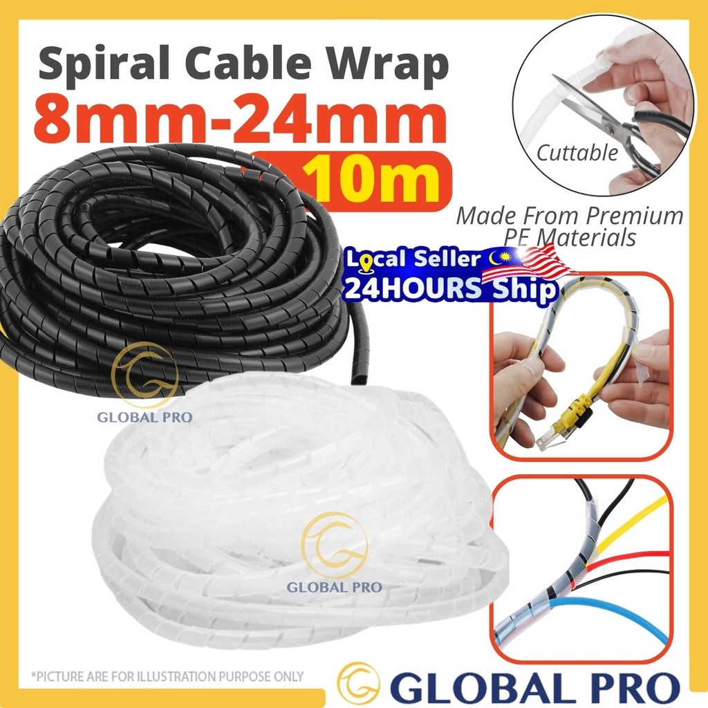 8-24MM 10 MTR Transparent Flexible Spiral Wrap Band Computer TV Plastic ...