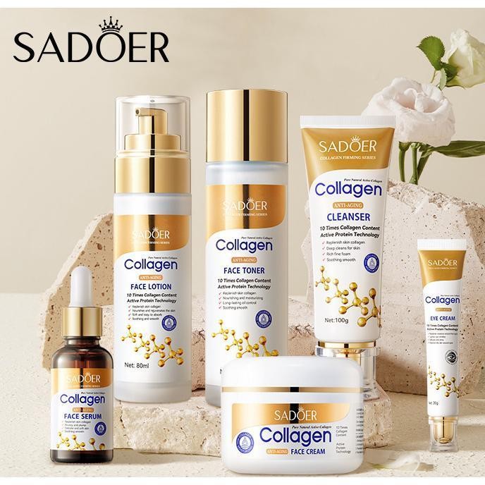 Set Penjagaan Kulit 6 dalam 1 Anti-Kedutan Kolagen, Sadoer, termasuk ...