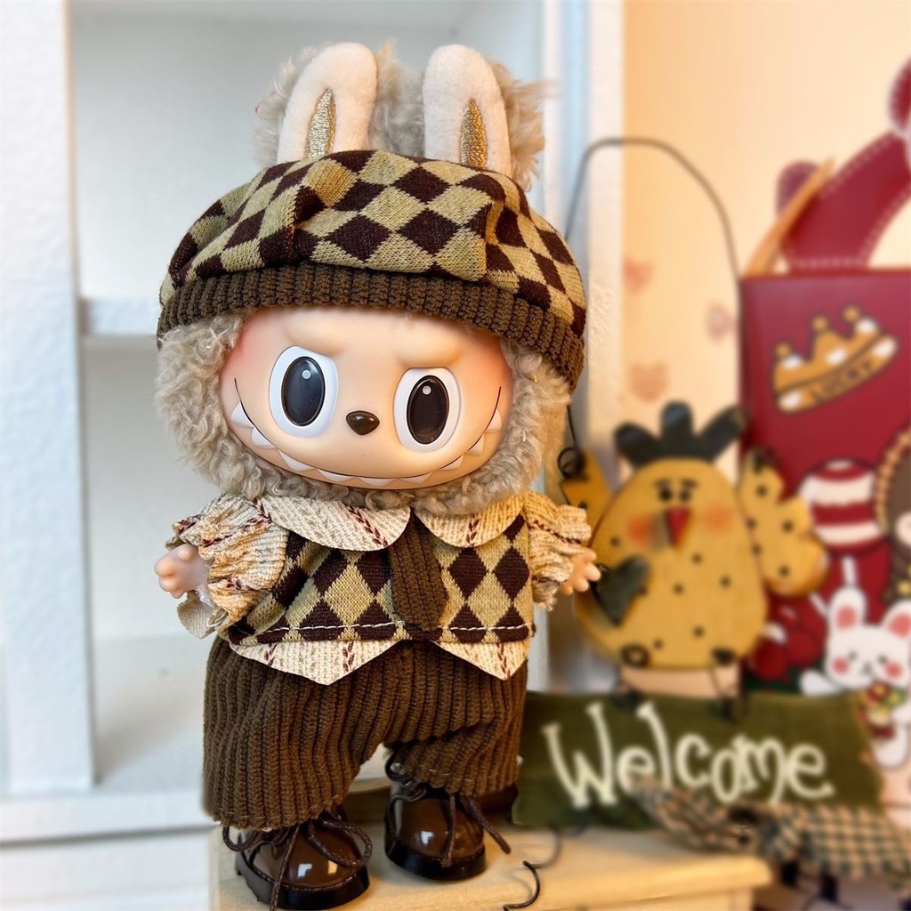 17cm Labubu Clothes Labubu Doll Sitting Party Winter Mocha Suit ...