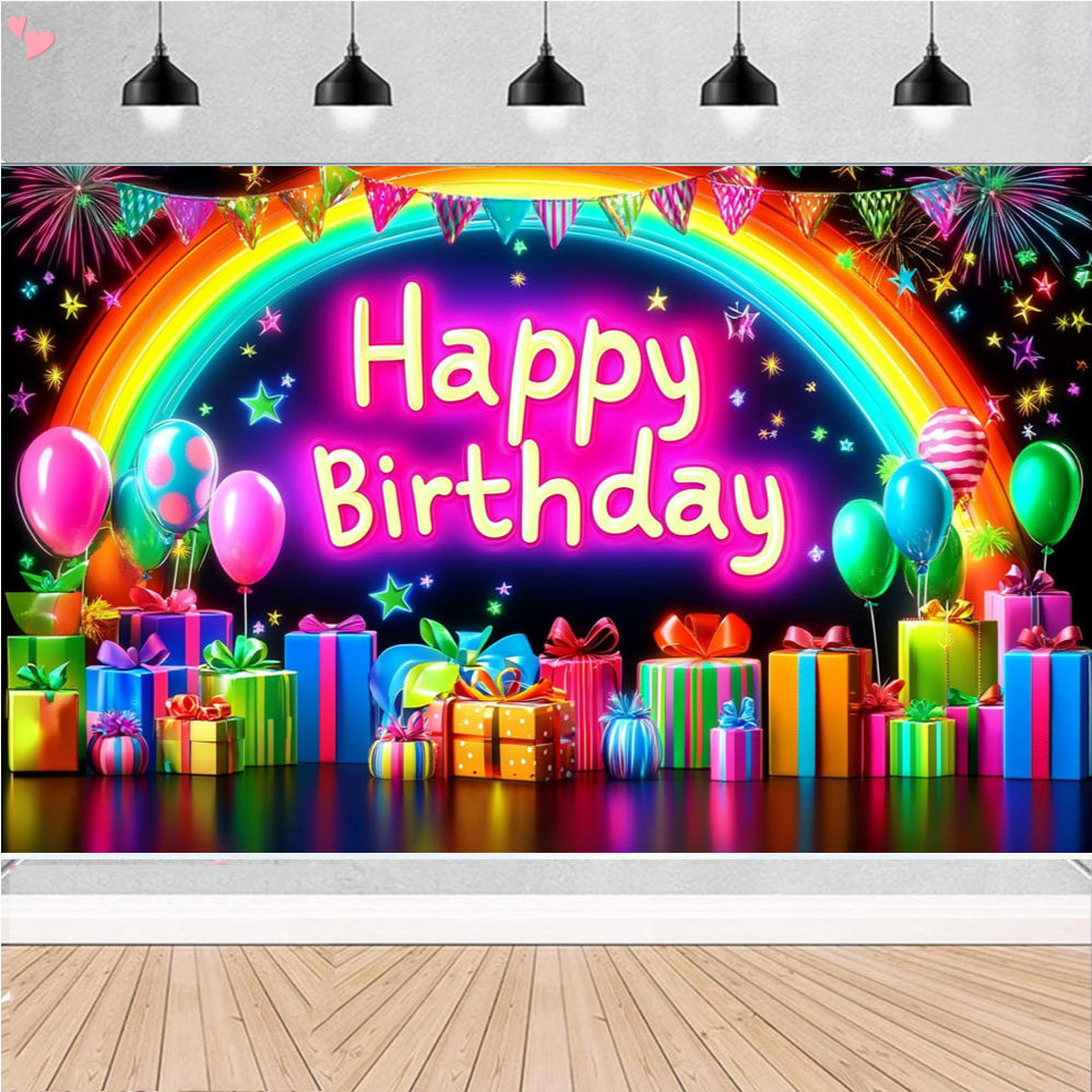 Neon Birthday Backdrop Banner Glow in The Dark Neon Birthday Party ...