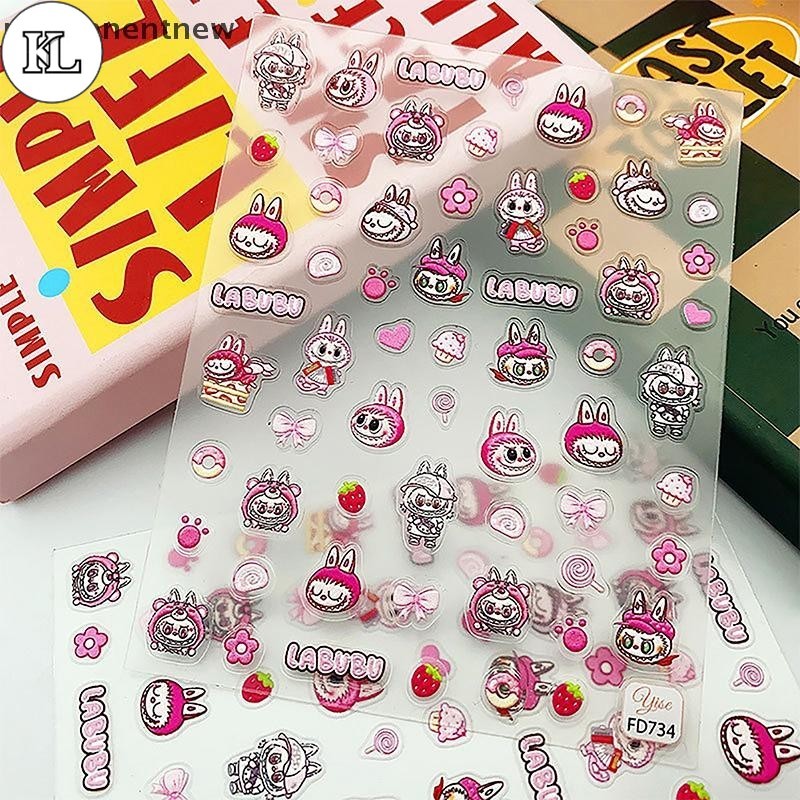 KL Cute Pink Labubu Embossed Nail Art Sticker Cartoon Waterproof ...