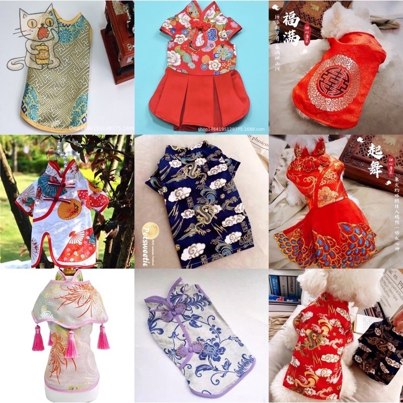Pet Clothes Chinese New Year Shirt Tang Suit Dog Cat Cheongsam Wedding ...