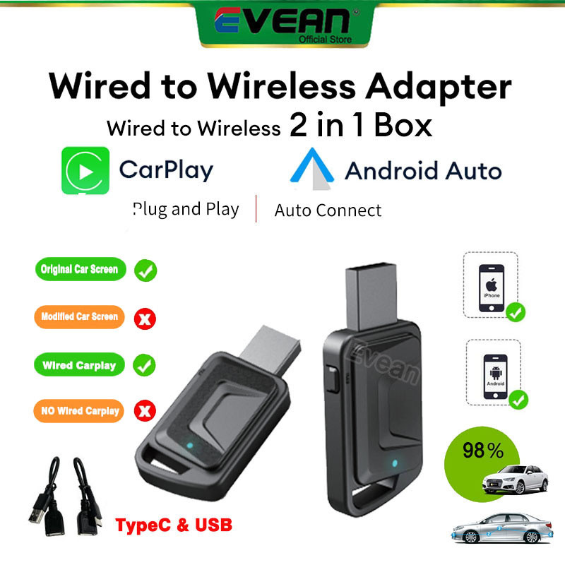 Evean NEW MIni 2in1 Wireless Carplay Adapter Android Auto Smart Mini ...