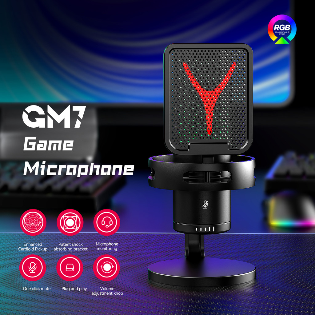 Gaming Microphone Professional Condenser Mic PC Laptop Computer RGB USB ...