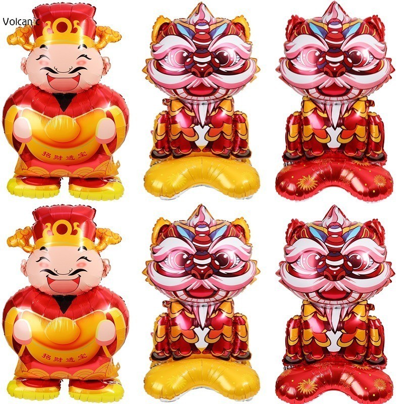 Chinese New Year Large Standing God of Wealth Lion Aluminum Film ...