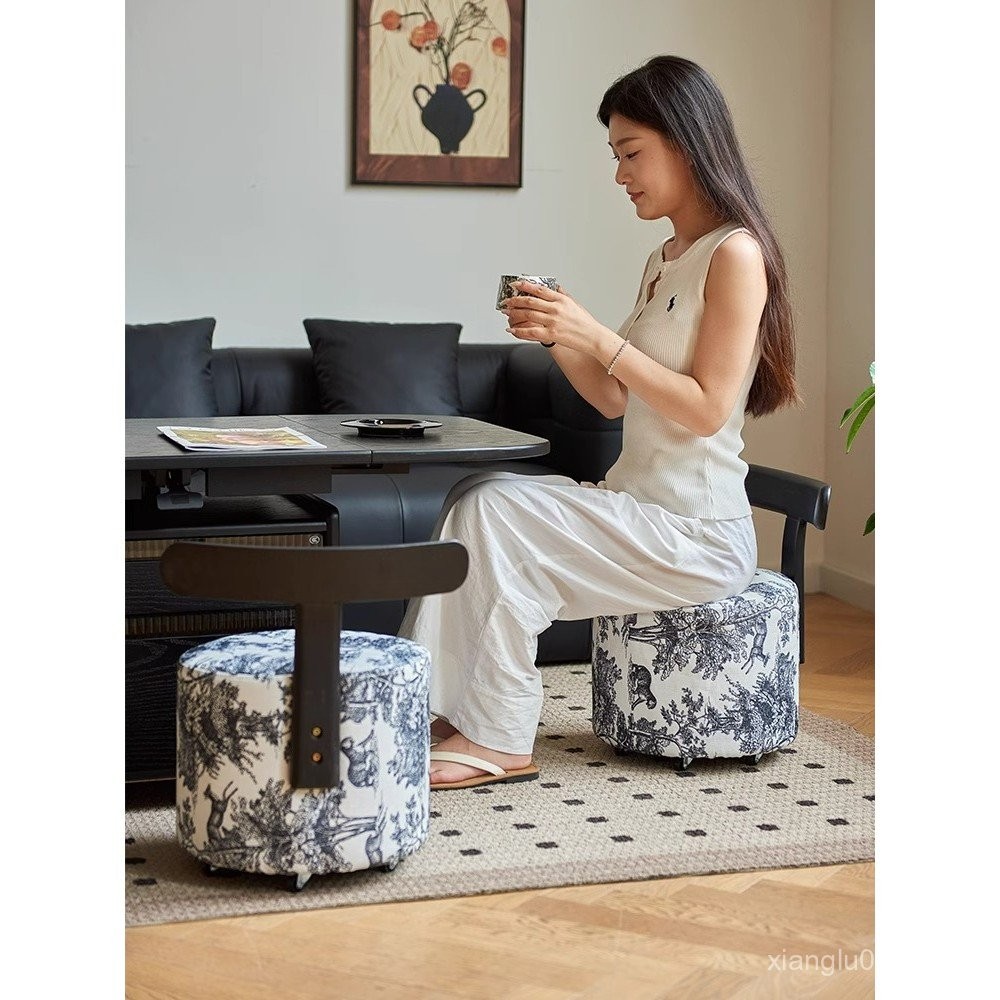 Sanmeng Low Stool Household Solid Wood Stool Universal Wheel Small ...