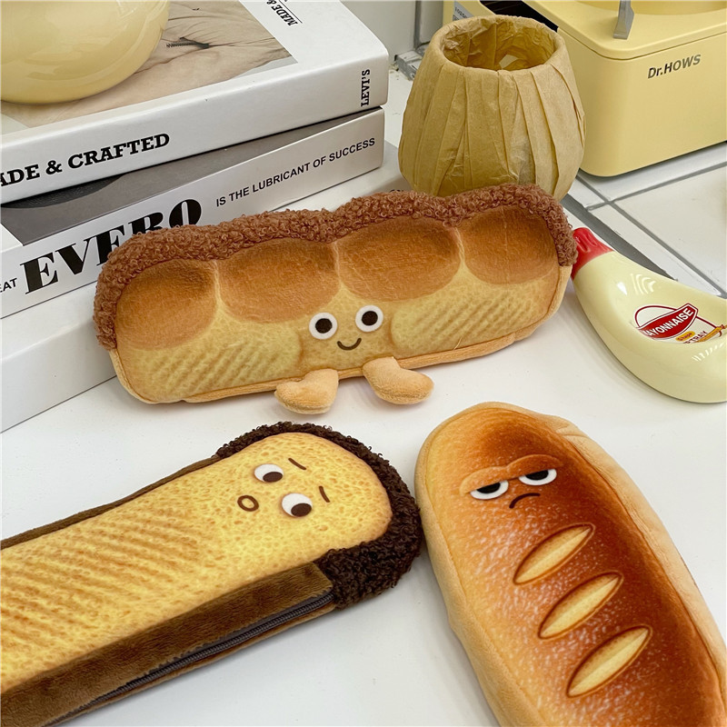 Cute Plush Pen Case Bread Toast School Supplies Bag Large Capacity ...