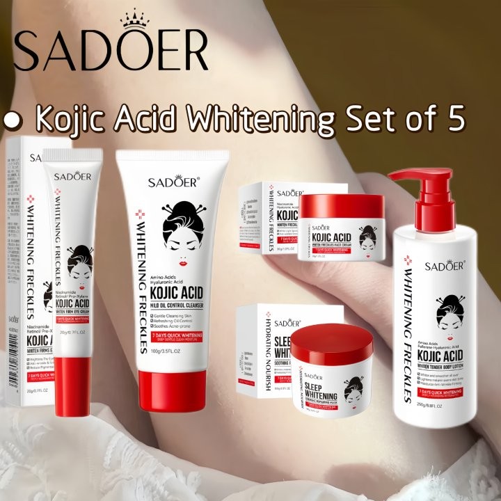 Kojic Acid Whitening Skin Care 5-in-1 Set Body Lotion, Brightens and ...
