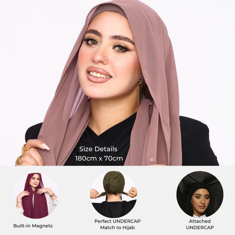 Instant Chiffon Hijab 3-in-1 with Built-in Magnets and Attached Match Undercap, Women Hijabs set ...