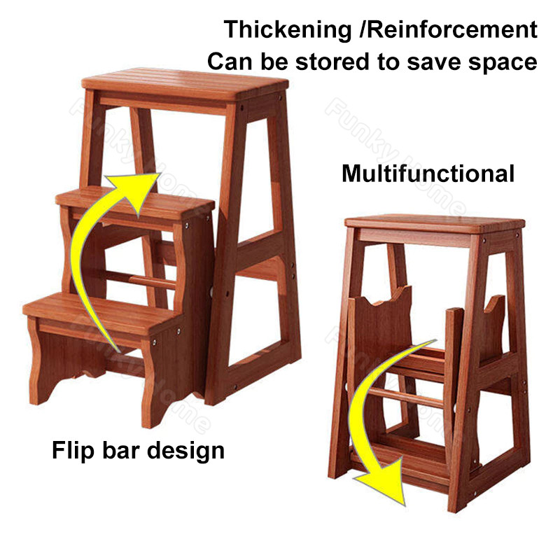 Funky Home-Solid Wood Multifunctional Folding Wooden Ladder Portable ...