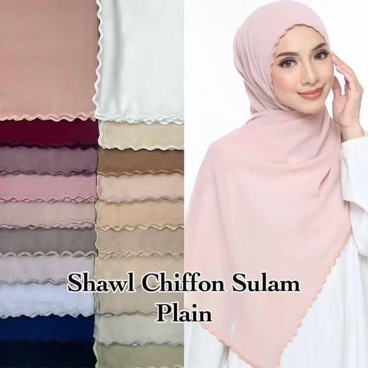 Shawl Sulam Zigzag Chiffon Wanita Muslimah Pashmina Scarves 70x180 cm ...