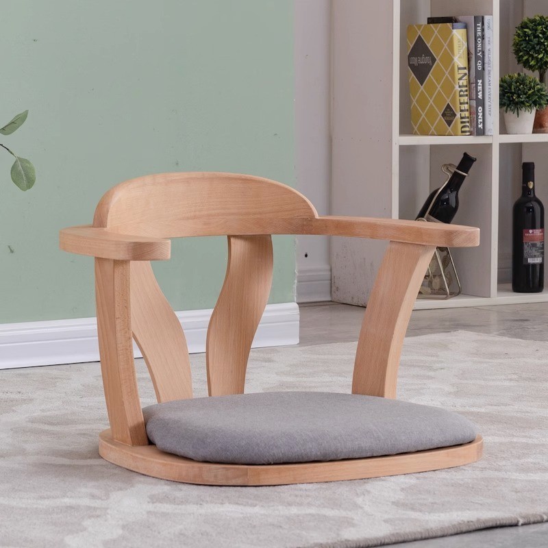 Japanese Tatami Seat with Armrest Solid Wood Low Chair Legless Chair ...