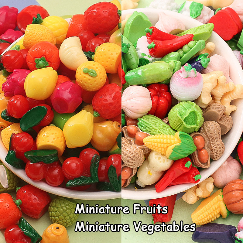 30pcs Mixed 3D Miniature Fruits and Vegetables Models DIY Resin Toys ...