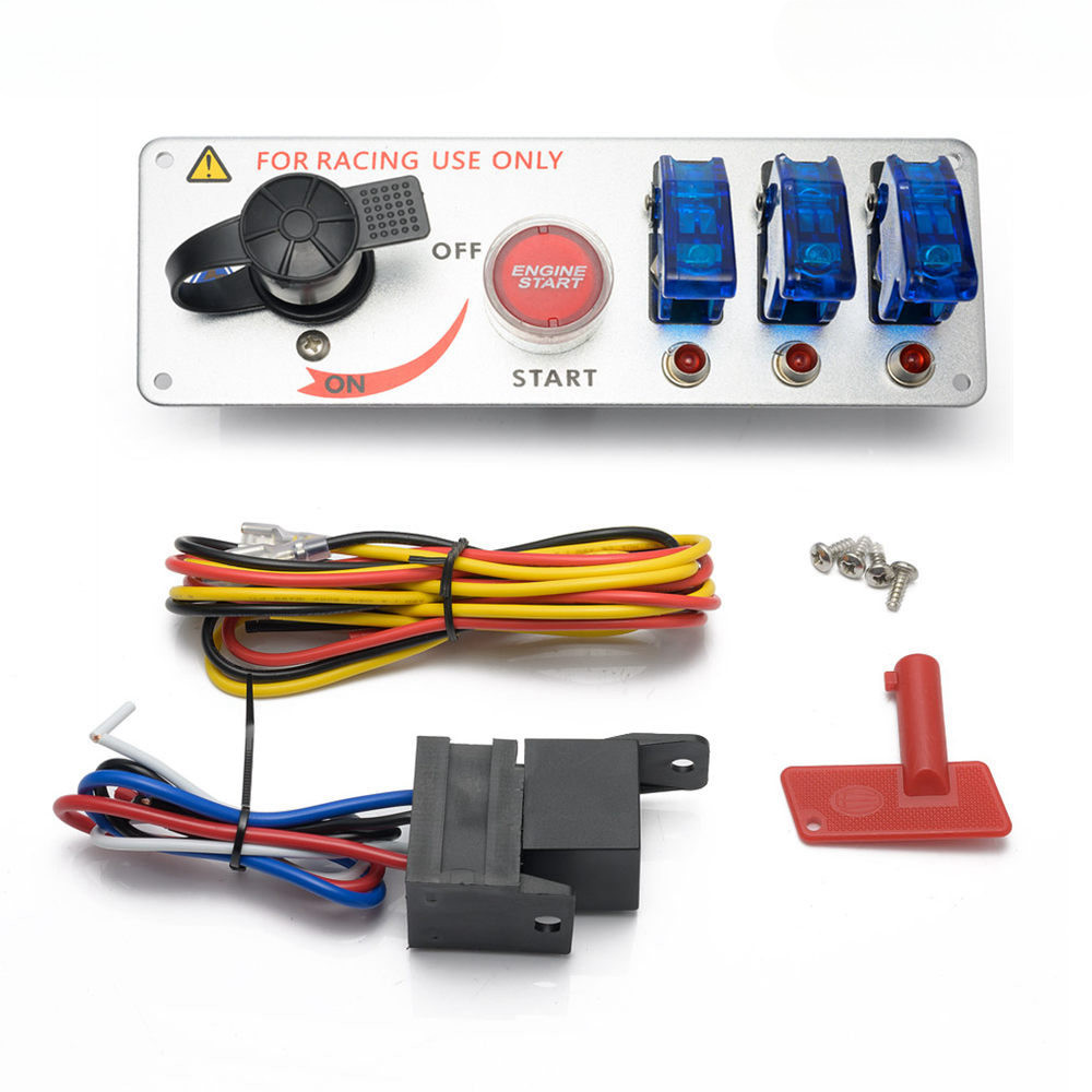 12V Racing Car Toggle Ignition Switch Panel LED Push Button Starter ...