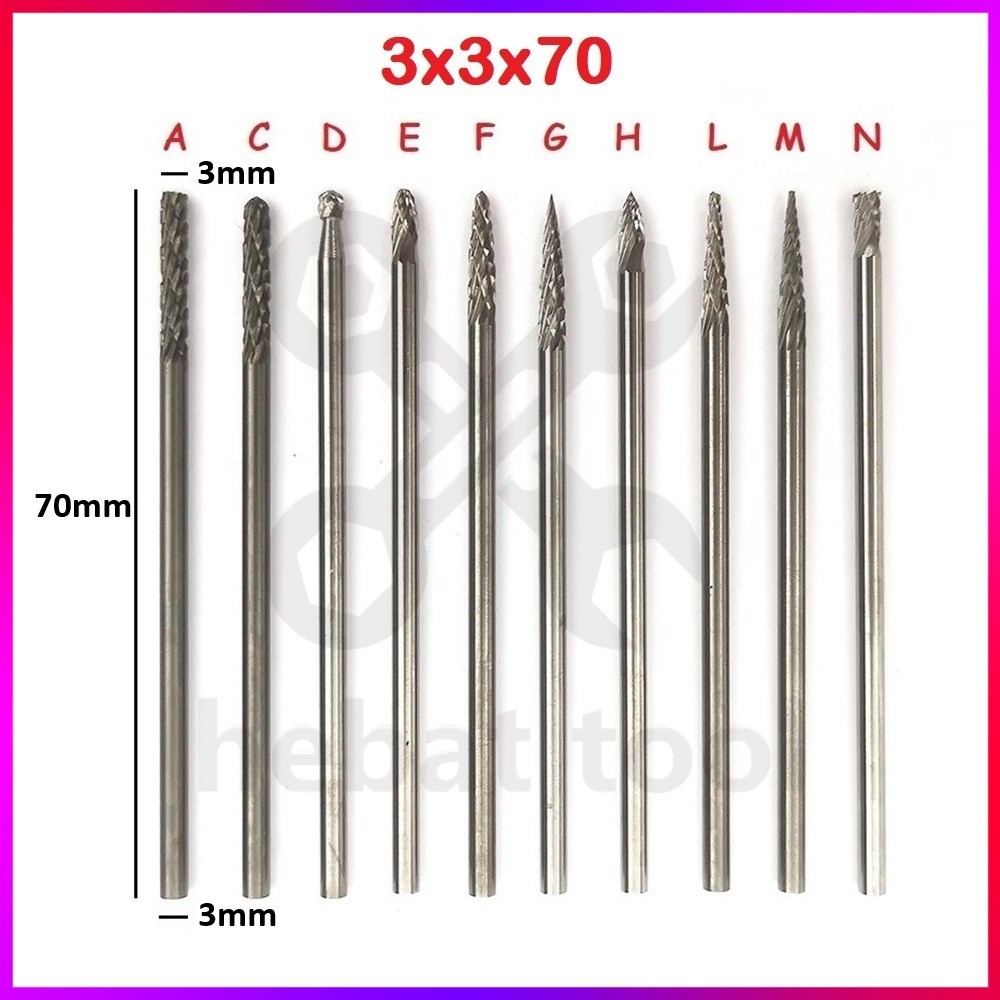 1pcs 3x3x70mm Tungsten Carbide Burr 3mm Single Cut Double Cut Rotary ...