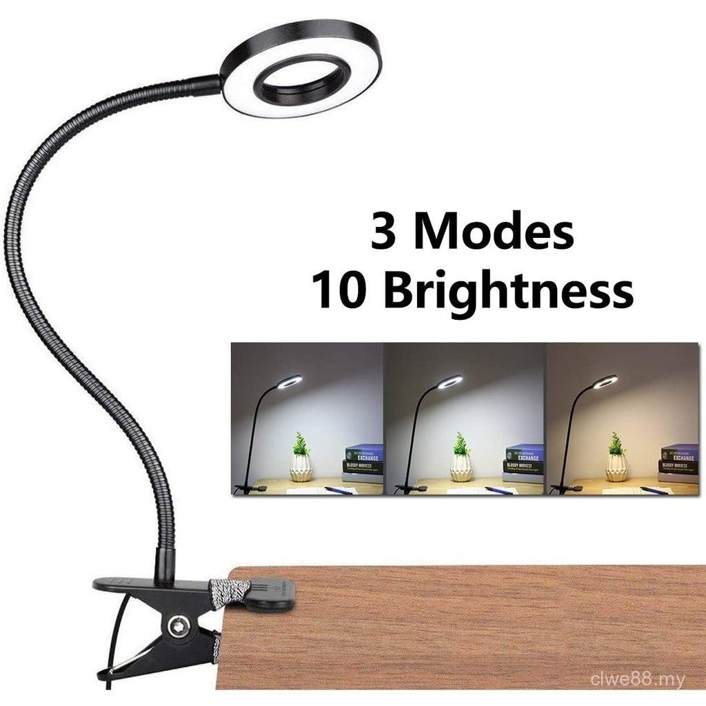 LED Clip Desk Lamp, Reading Light Study Lamp with 10 Dimmable ...