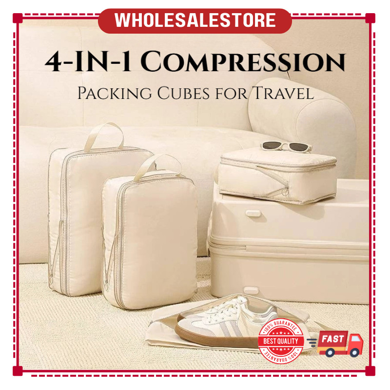 4PCS Per Set Travel Storage Bag Compression Packing Cube Bag Luggage ...