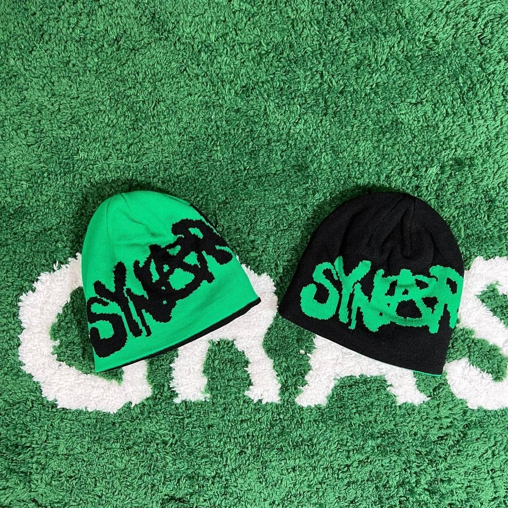 Syna synaworld Trendy Knitted Cold Hat Black Green Double-Sided Can ...