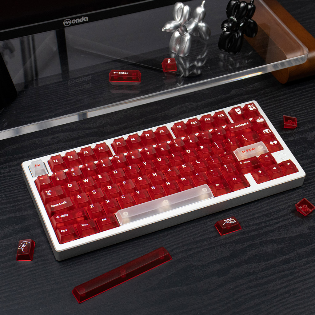 Foggy Transparent White Red Keycaps RGB cherry profile 150 keycap set ...