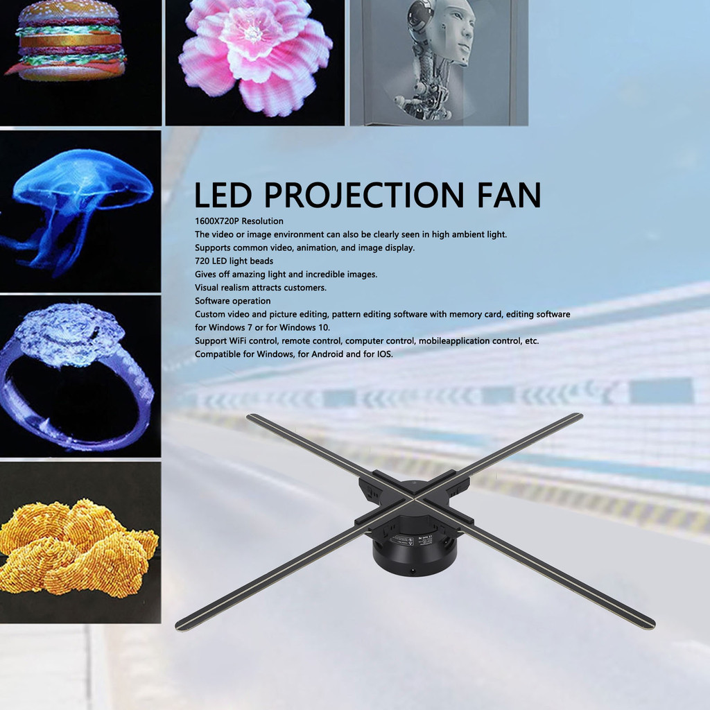 Fun~ 3D Holographic Advertising Machine 60cm/23.6in 4 Blades LED ...