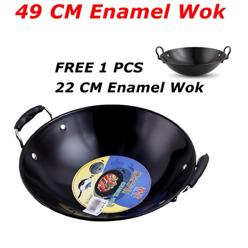 4@ CM Enamel Wok Double Handle Thick Wok Enamel Black Wok Kuali Hitam ...