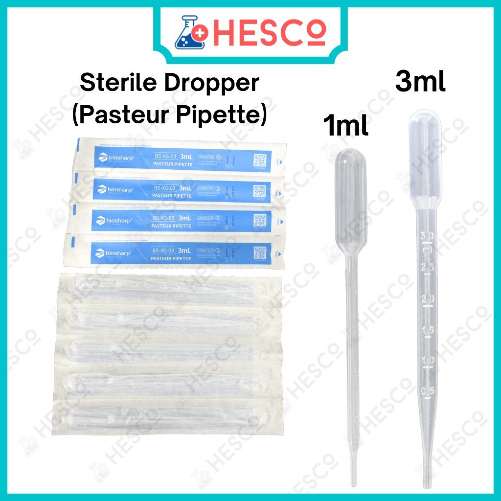 Pasteur Pipette Dropper Plastic Disposable 1mL 3mL – 10pcs/Pack Sterile ...