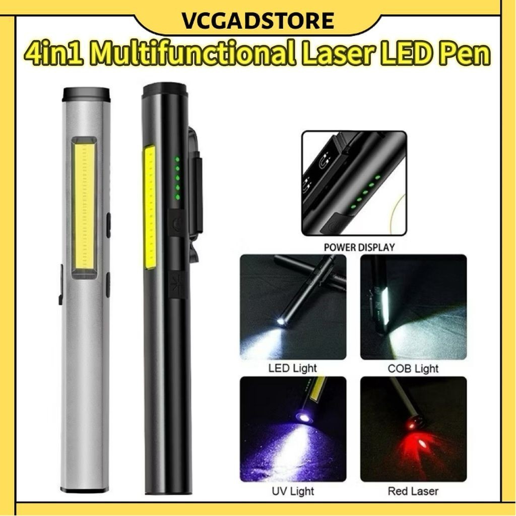 4 In 1 Multifunction Flashlight UV/COB/Red Laser Rechargeable LED Laser ...