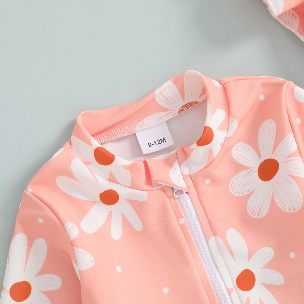 BbQ-Toddler Girls Rash Guard Swimsuit Rompers Long Sleeve Floral Print Baby Ruffles Bathing Suit ...