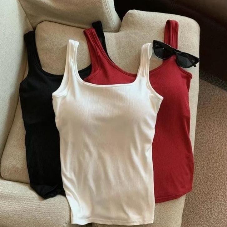 G&M#Singlet Women's Backless Vest U-neckline With Chest Pad Casual ...