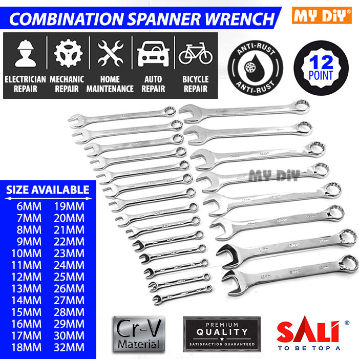 SALI CRV 6MM-32MM 12 POINT CHROME VANADIUM COMBINATION SPANNER WRENCH ...