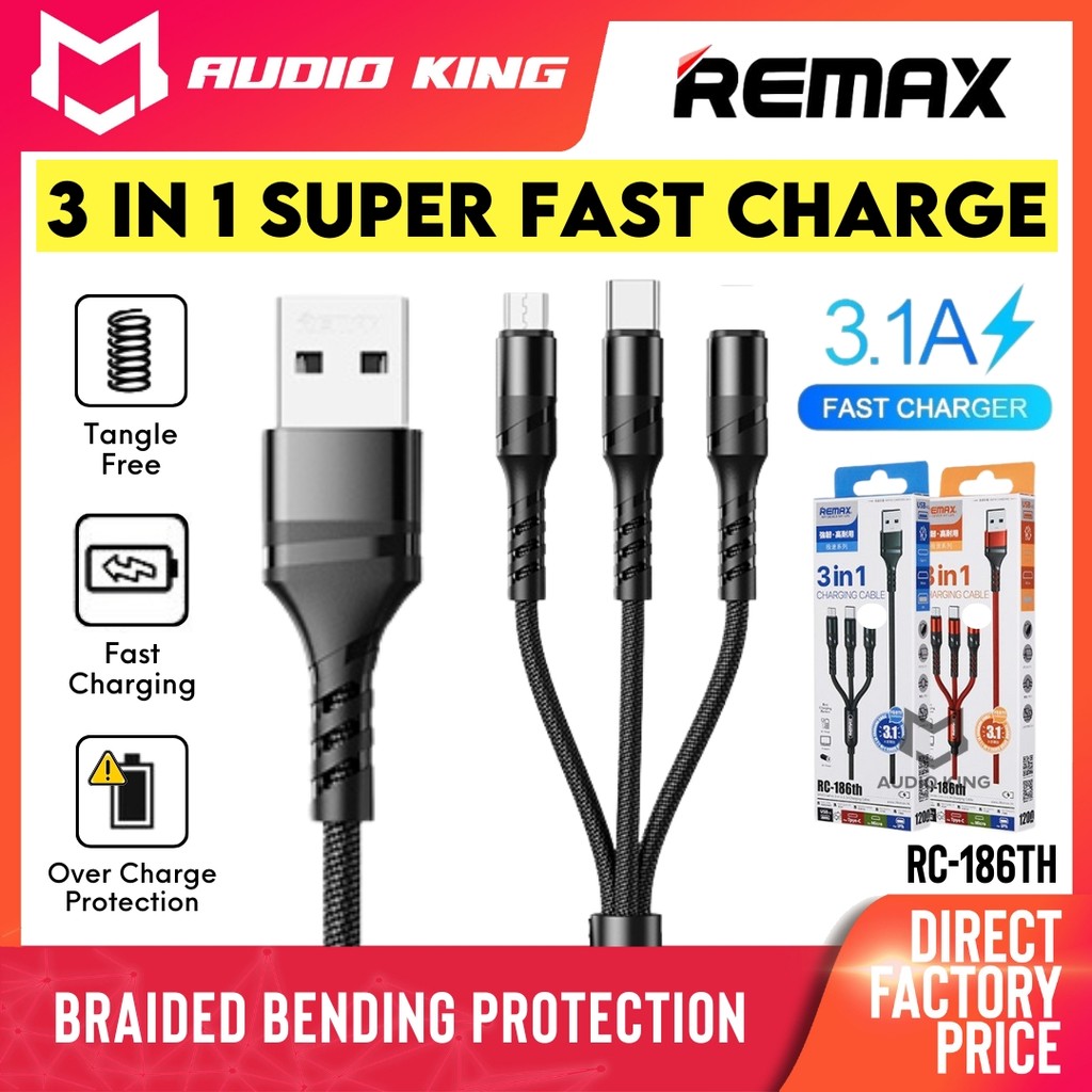 REMAX Universal 3 In 1 Cable Android Fast Charging Kabel 3.1A Wayar ...