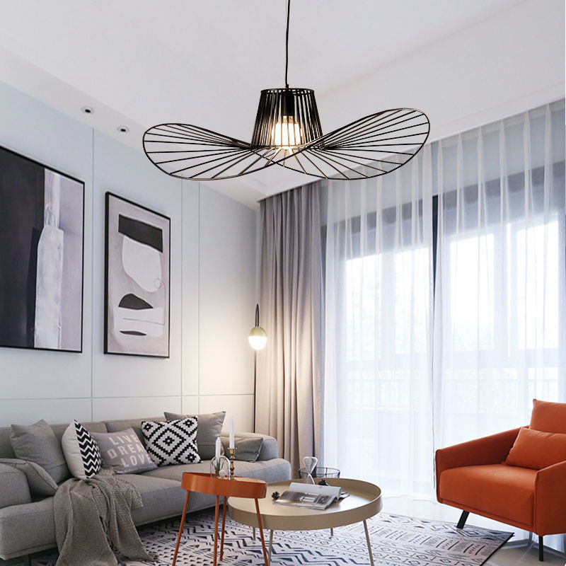 Topi jerami Nordik lampu gantung besi tempa ringan lampu ruang tamu ...