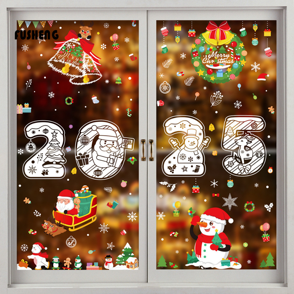 Refrigerator Christmas Decals Santa Claus Window Decals Festive ...