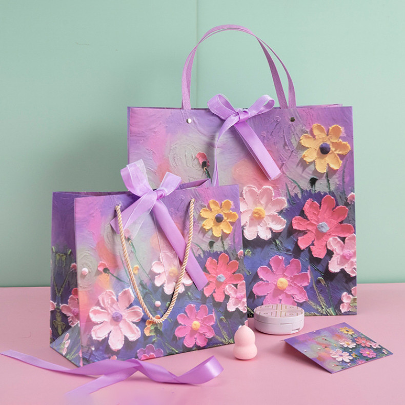 Flower Gift Pakcaging Bag 3D Cloud Oil Painting Paper Bag Mother ...