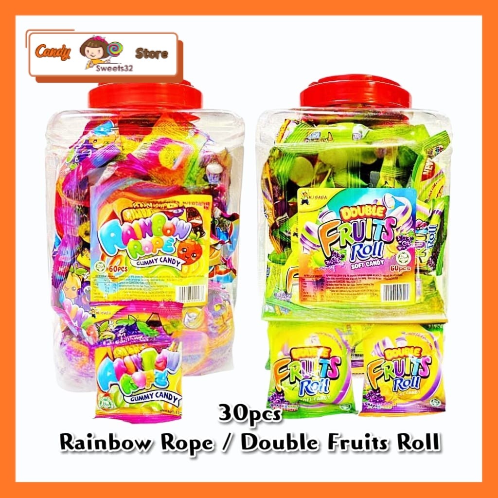 60pcs (ALIBABA) Double Fruits Roll Soft Candy / Rainbow Rope Gummy ...