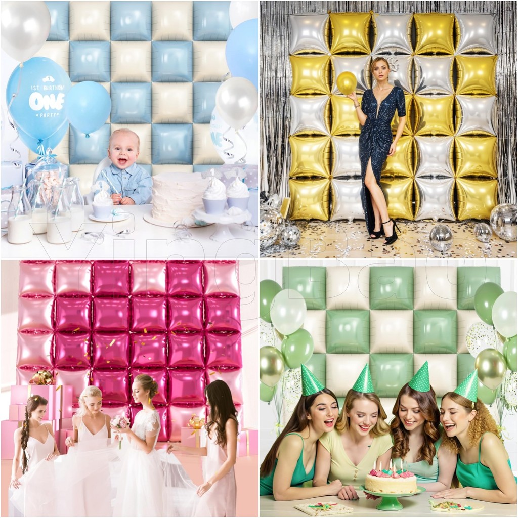 25PCS Square Foil Balloon Wall,Double Sided Mylar Balloons Flat Magenta Square Balloon Backdrop ...