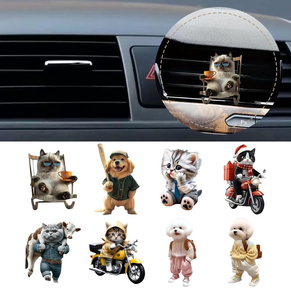 2d Acrylic Cat Car Air Freshener Vent Clip - Cute Cartoon Kitten ...